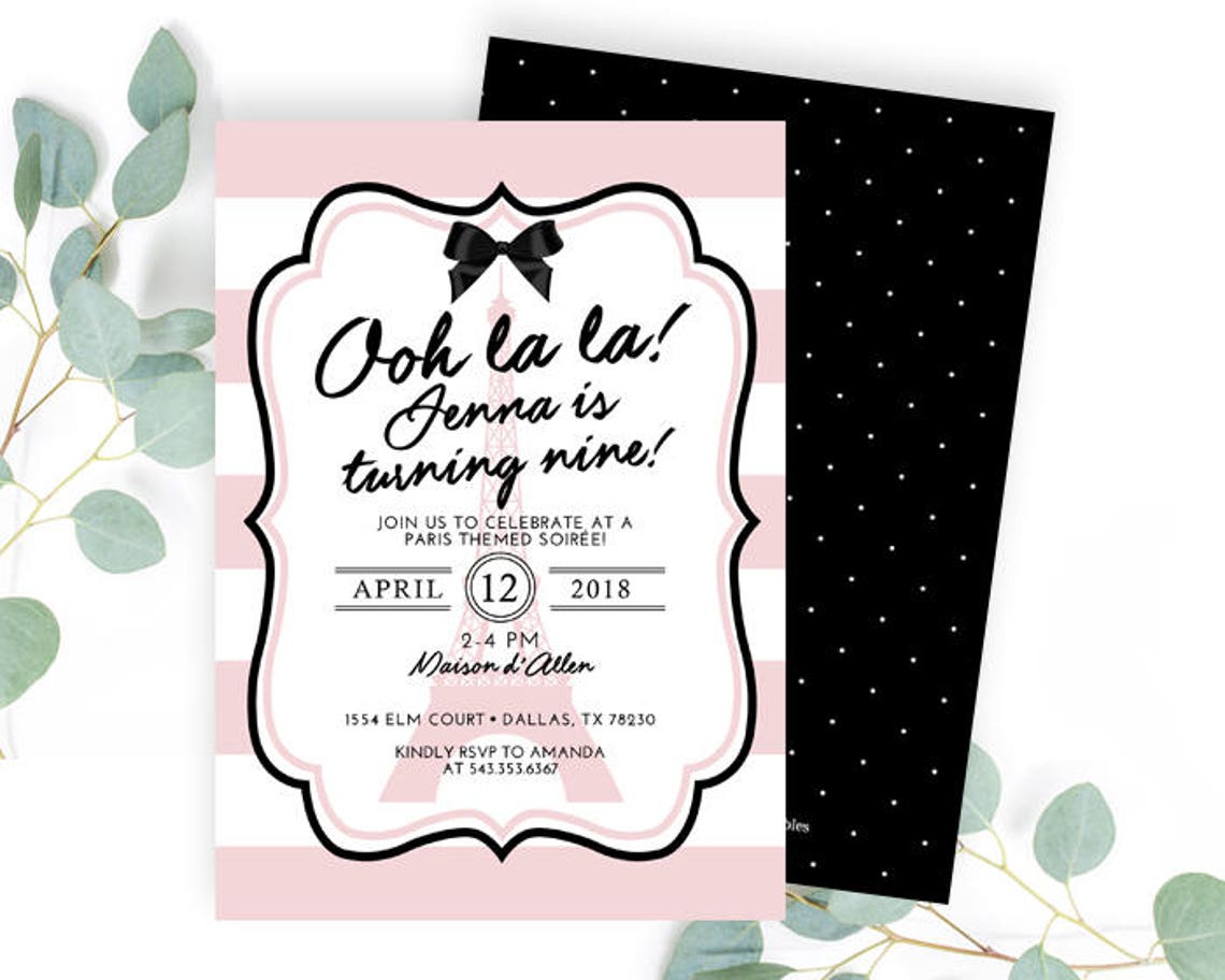 Paris Birthday Invitation Girl French Theme Birthday Party - Etsy