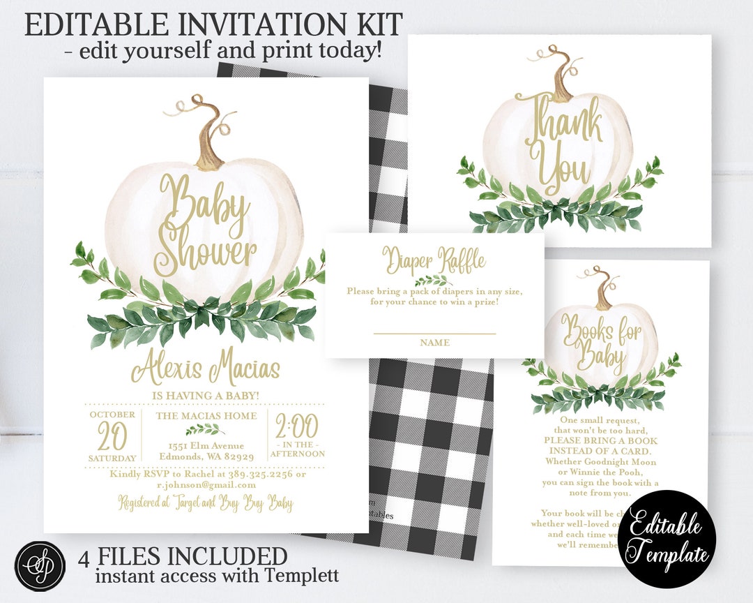 Fall Greenery Pumpkin Baby Shower Invitation KIT Printable - Etsy