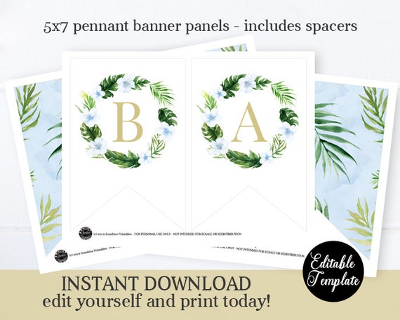 Tropical Baby BOY Shower Pennant Banner, Printable File, Editable ...