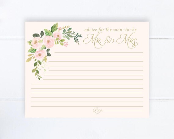 Blush Pink And Gold Floral Bridal Advice Card Spring Floral Bridal