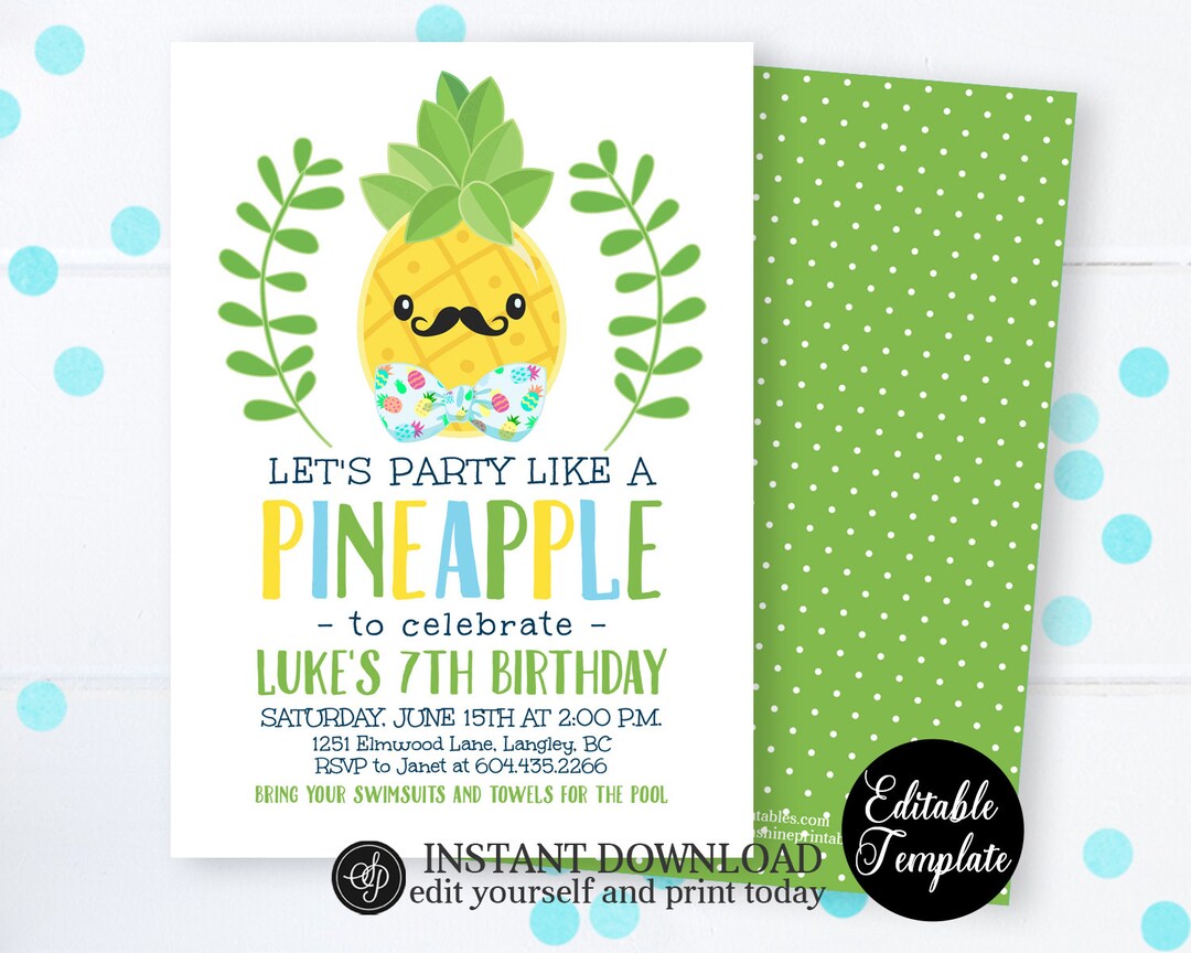 Let's Party Like a Pineapple Invitation BOY Pineapple - Etsy