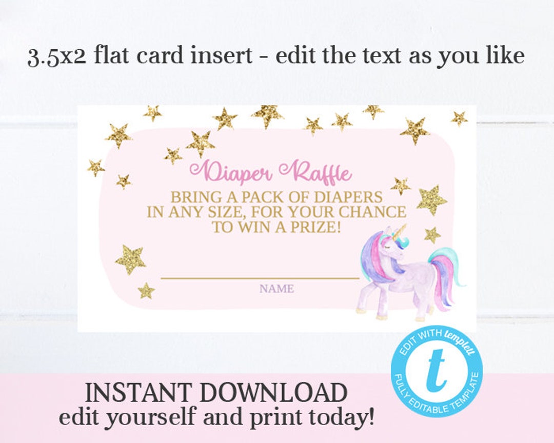 Pink Unicorn Baby Shower Diaper Raffle Card, Pink and Gold Unicorn Baby ...