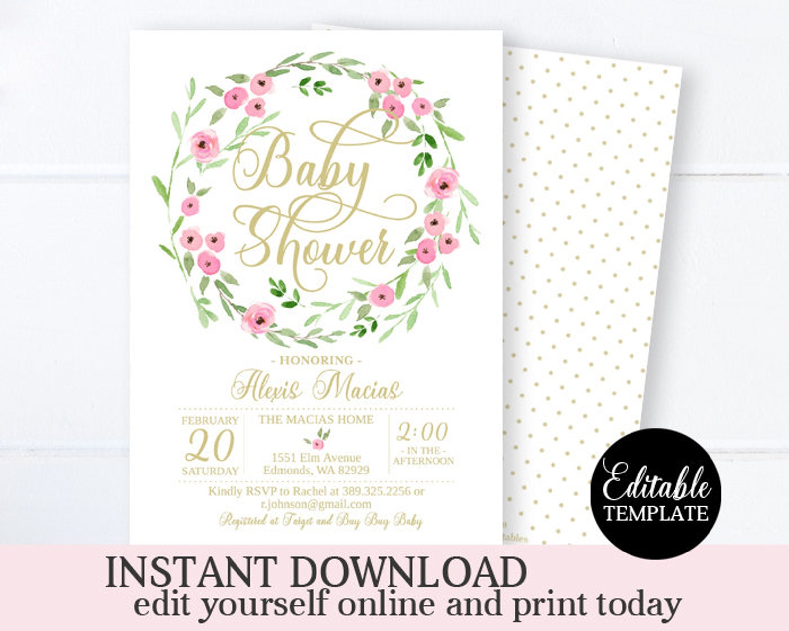 Pink Spring Floral Baby Girl Shower Invitation EDITABLE | Etsy