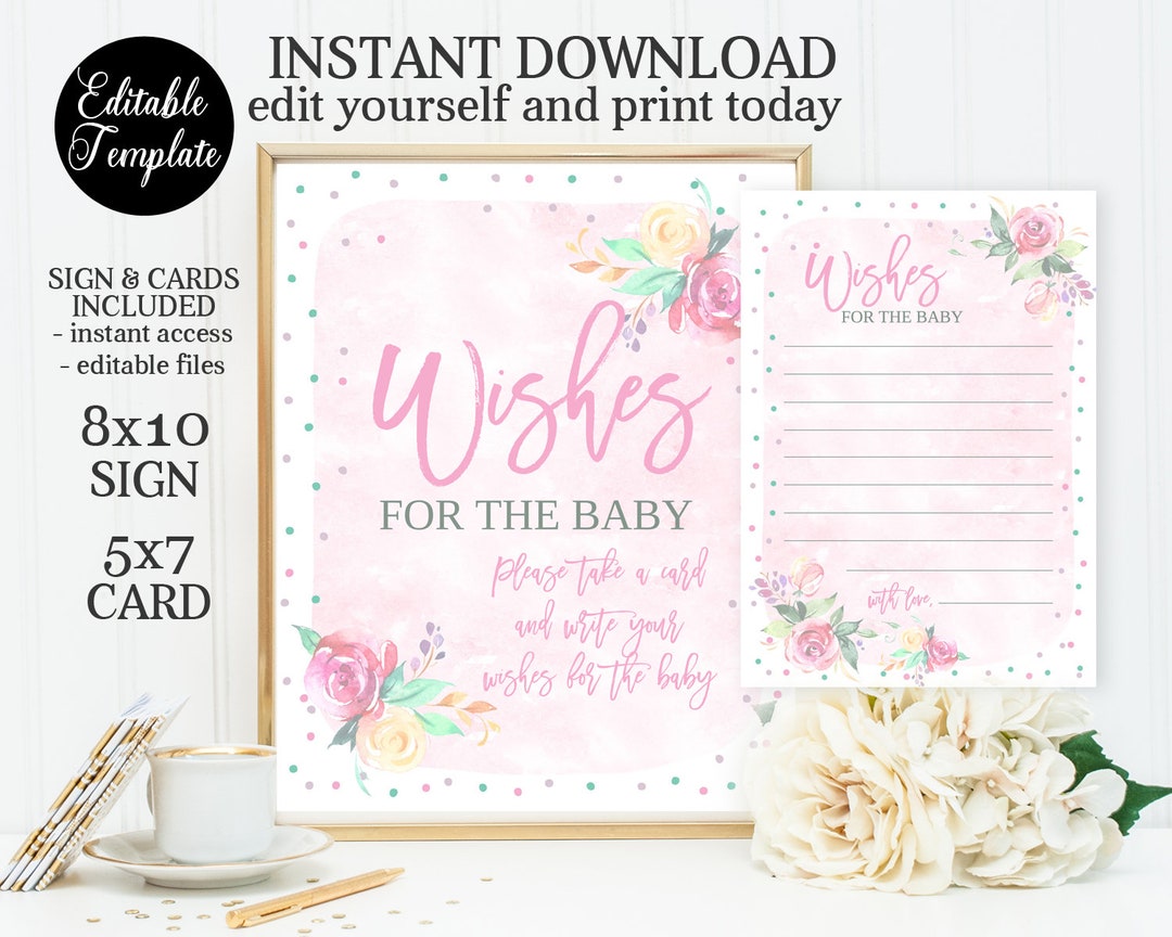 EDITABLE Wishes for Baby Sign and Note Cards, Printable Baby Shower ...