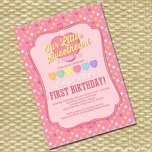 Candy Hearts 1st Birthday Invitation Little Sweetheart 1st - Etsy