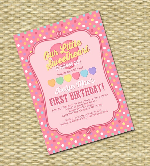 Heart Birthday Invitation Valentine Birthday Invitation Candy Birthday ...