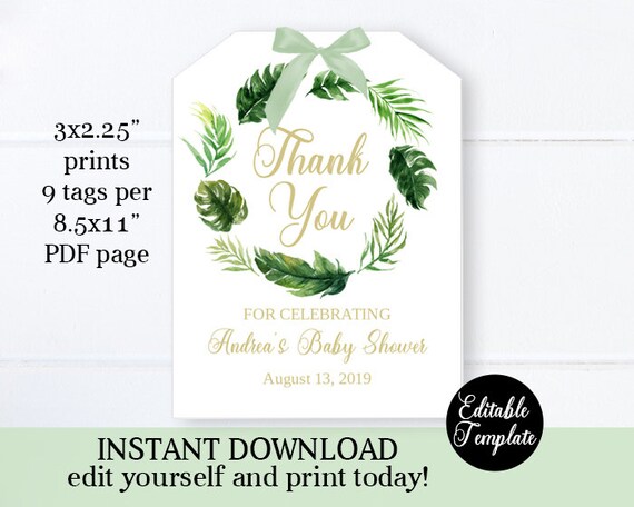 Tropical Baby Shower Favor Tag, Printable File, Editable Template ...