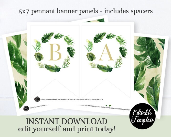 Tropical Baby Shower Pennant Banner Printable File Editable | Etsy