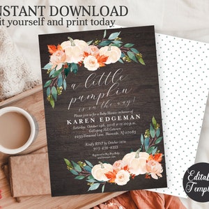 Rustic Fall Baby Shower Invitation EDITABLE TEMPLATE Pumpkin - Etsy