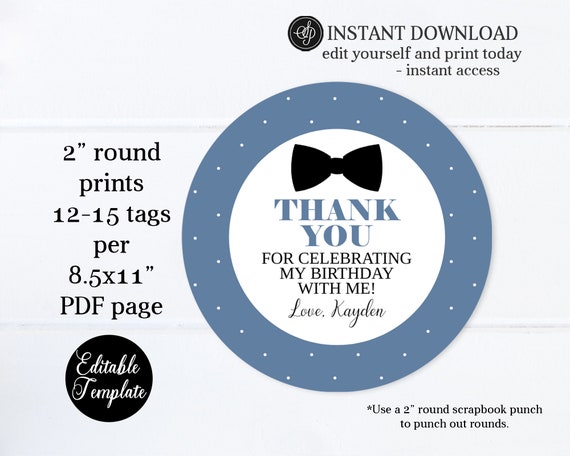 1st Birthday Favor Tags 2" Square or Round, Little Man Theme, Little ...