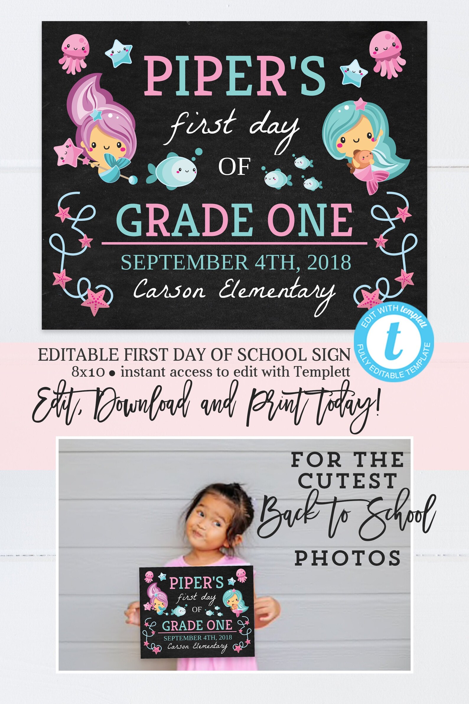 Mermaid First Day of School Chalkboard First Day Sign ANY | Etsy