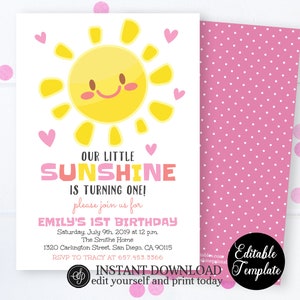 Our Little Sunshine 1st Birthday Invitation With PHOTO, First Birthday ...