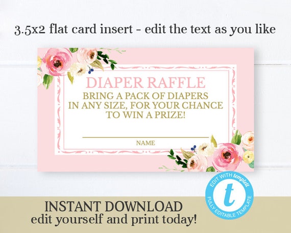 Little Princess Baby Shower Diaper Raffle Card Floral Princess Royal ...
