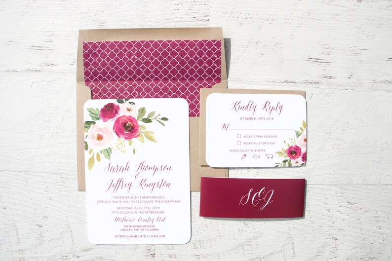 Burgundy Floral Wedding Invitations Burgundy Invitations - Etsy