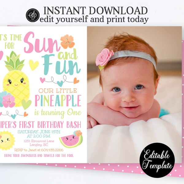 Pineapple Birthday Invitation Photo - Etsy