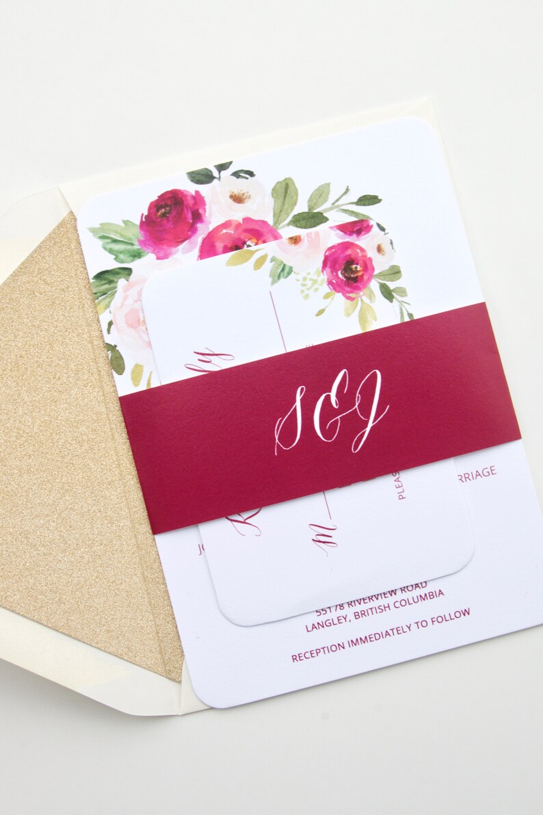 Burgundy Floral Wedding Invitations Burgundy Invitations - Etsy