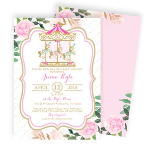 Vintage Carousel Baby Shower Invitation Girl Baby Shower Invite Pink ...