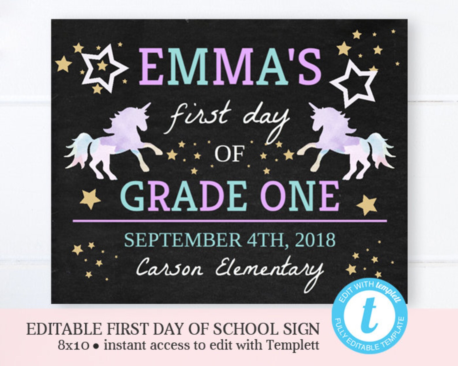 Unicorn First Day of School Chalkboard First Day sign ANY | Etsy