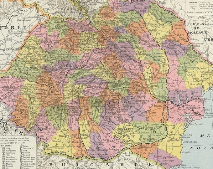 Vintage Romania Map From 1936. Vintage Romanian Gift Wall Decor ...