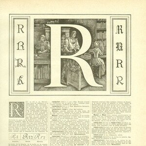 1948 Vintage Letter R Poster Initial R Calligraphy Art ABC Alphabet ...