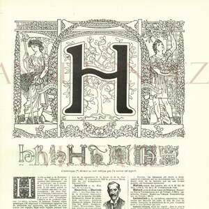 Letter H Print From 1922 Vintage, Antique French Dictionary Page Office ...