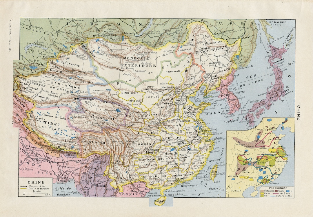 1948bsmall Antique China Map for Vintage Chinese Decor. Map of China ...