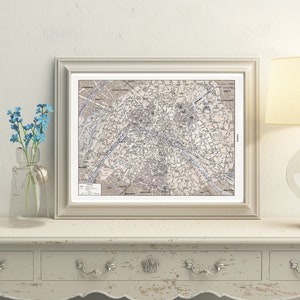 Large Paris Map Poster Sepia for Retro Paris Bedroom Decor. French ...