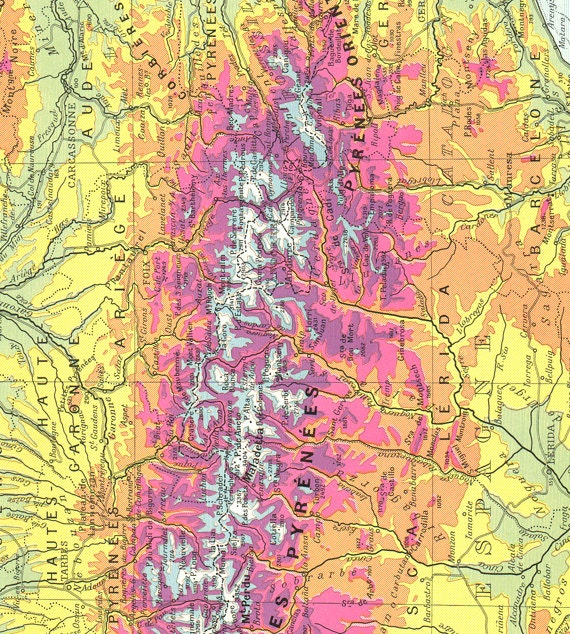 Pyrenees 1936 Vintage Map Wall Hanging Pyrenees Map Mountain - Etsy