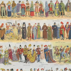 1936 Antiquity to 17th Century Costume Fashion Print. Period Dress ...