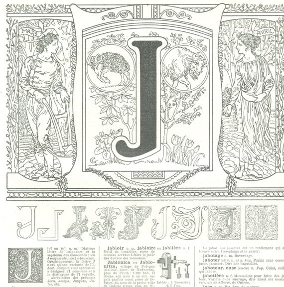 1922 Vintage Letter J wall art vintage Calligraphy ABC French | Etsy