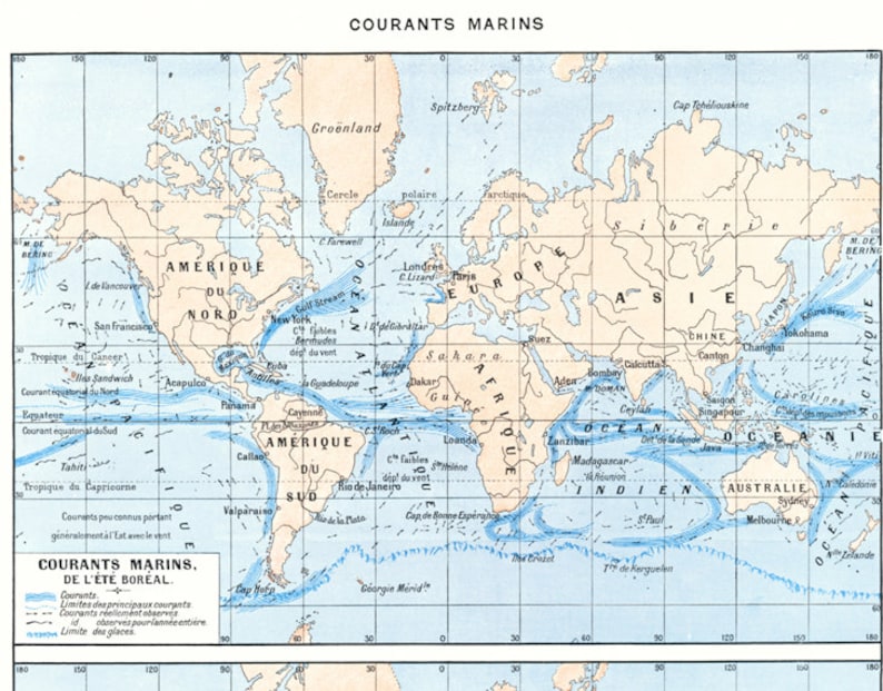 1936 Vintage Sea Currents Chart Oceanography Poster Marine Poster ...