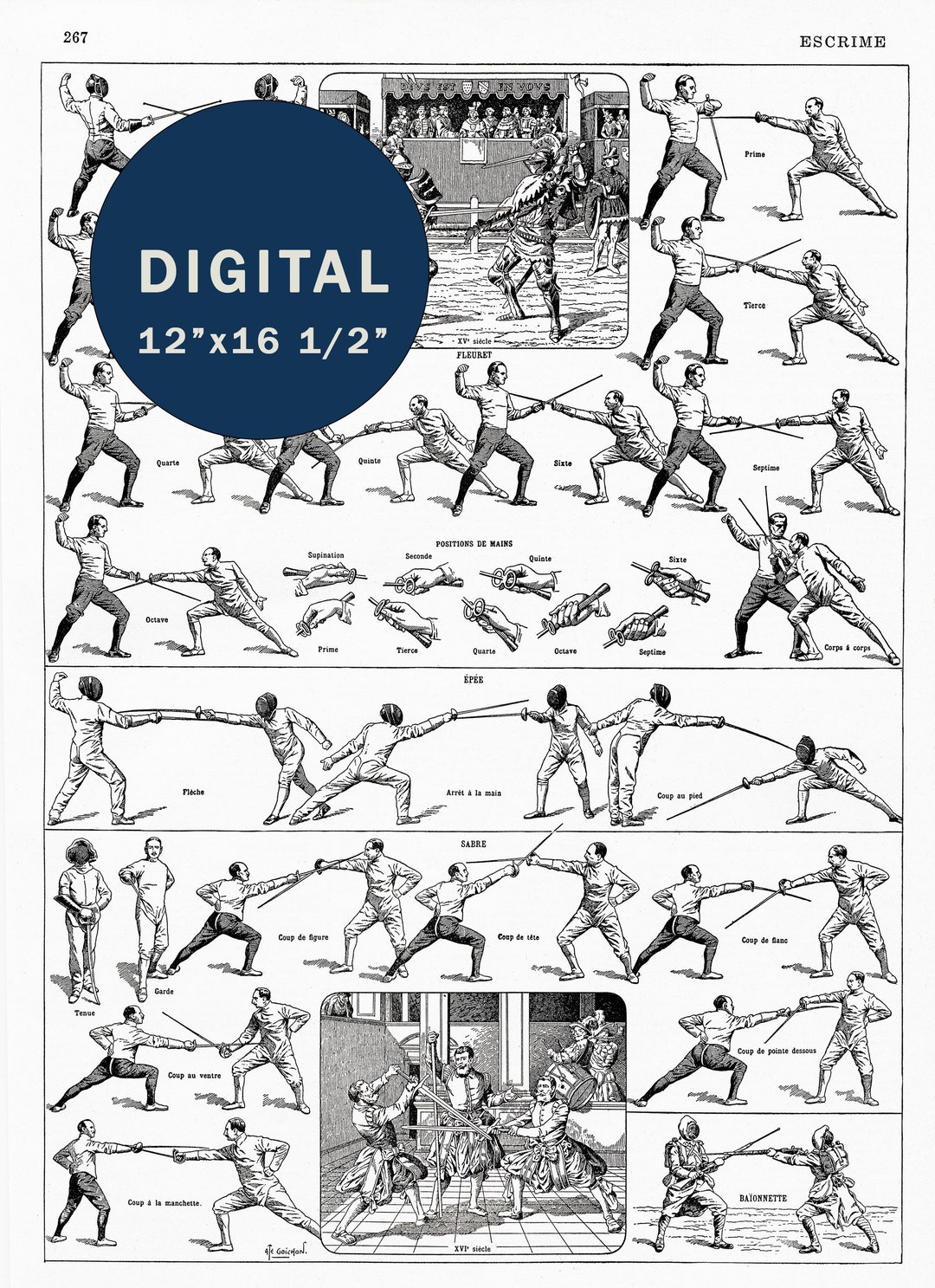 Large 12x16" PRINTABLE fencing poster. Instant Digital download fencing ...