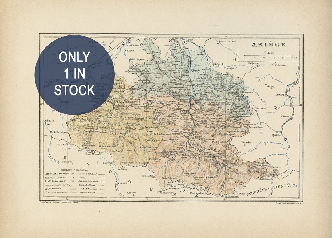 1892 Ariège Map. Antique Department Engraving. French Country - Etsy