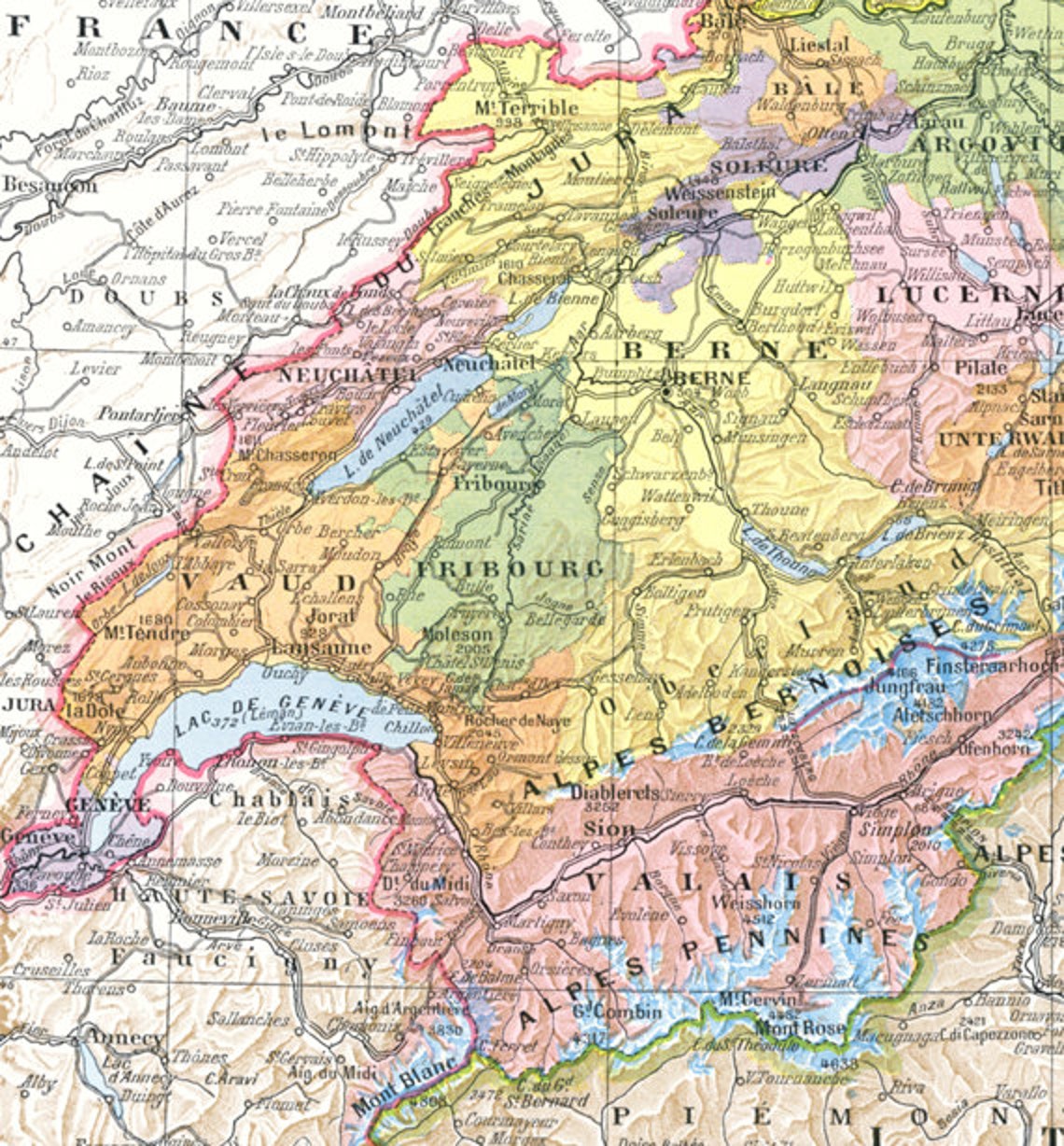 1936 Vintage Switzerland Map of Switzerland Swiss Cantons Map Vintage ...