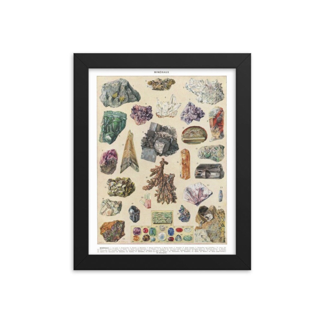 8x10" Framed Vintage Minerals Poster Reprint. Geology Poster. Antique ...