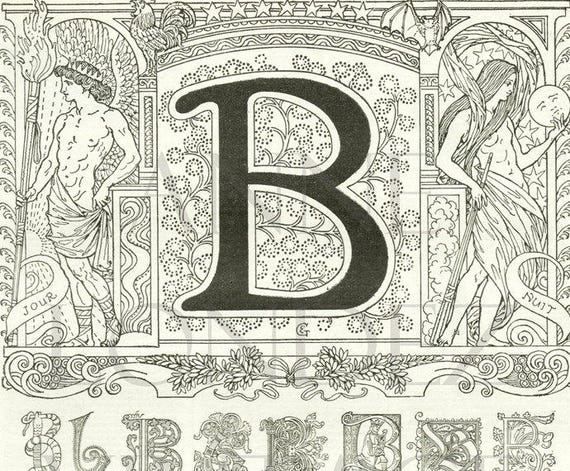 Antique Letter B Wall Art 1908 Vintage Initial B Monogram | Etsy