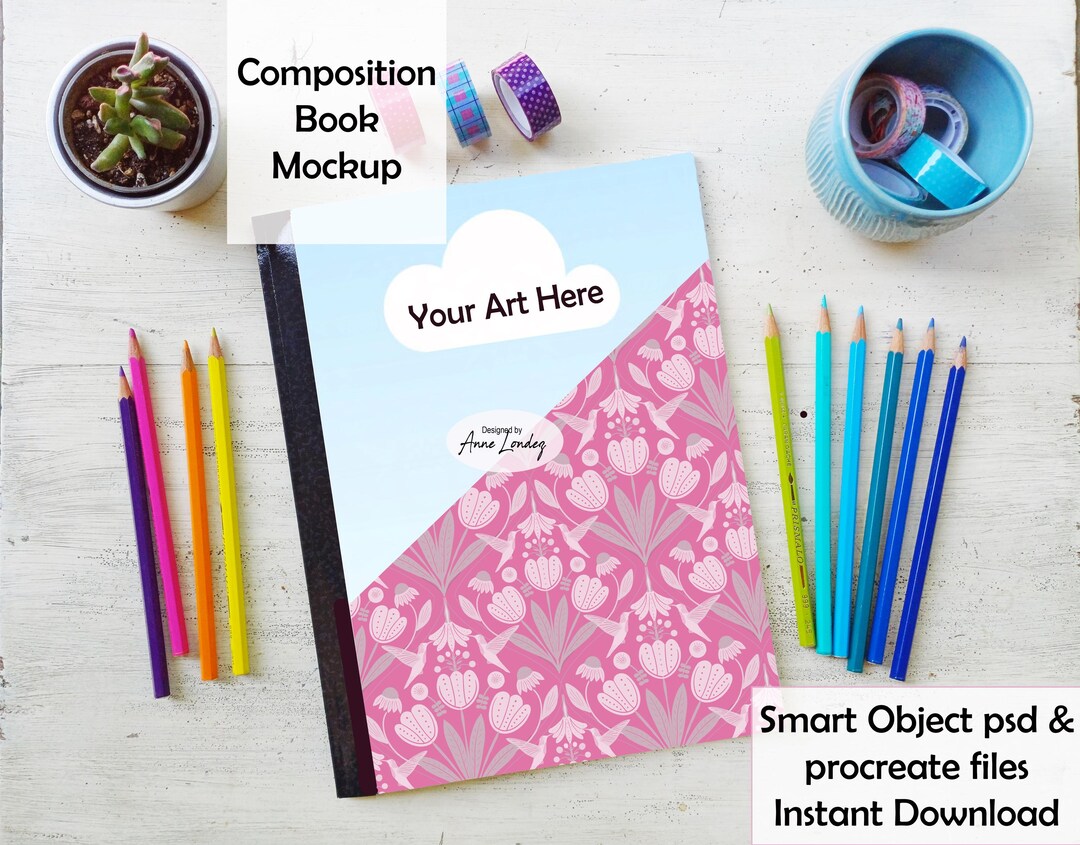 Composition Notebook Cover Mockup for Procreate & Smart Object Psd ...