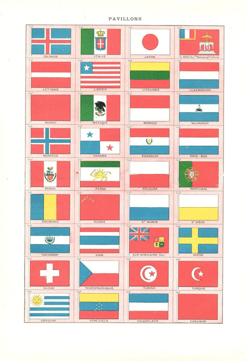 1922 Vintage National Flags Vintage Flag Poster Countries - Etsy
