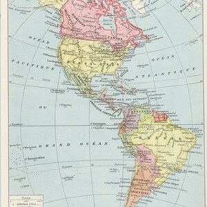 1936 North & South America Map. French Vintage Americana. - Etsy