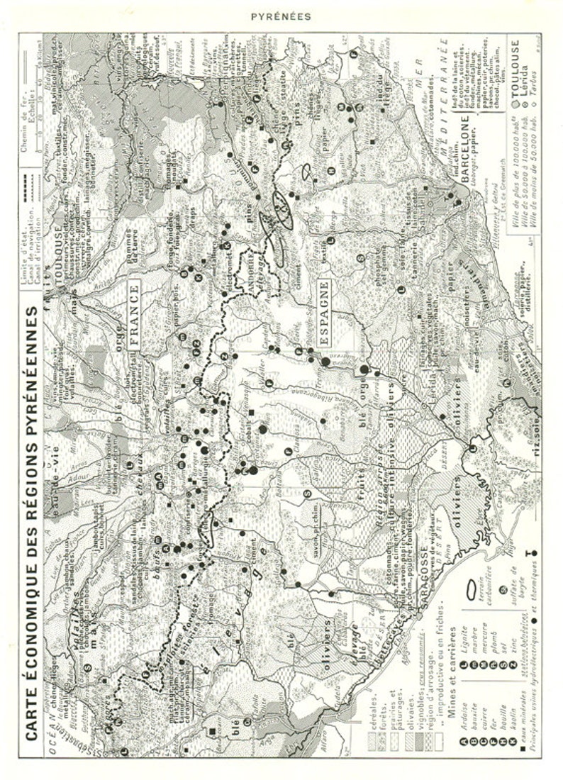 Pyrenees 1936 Vintage Map Wall Hanging Pyrenees Map Mountain - Etsy