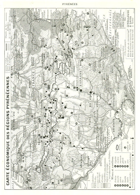 Pyrenees 1936 Vintage Map Wall Hanging Pyrenees Map Mountain - Etsy