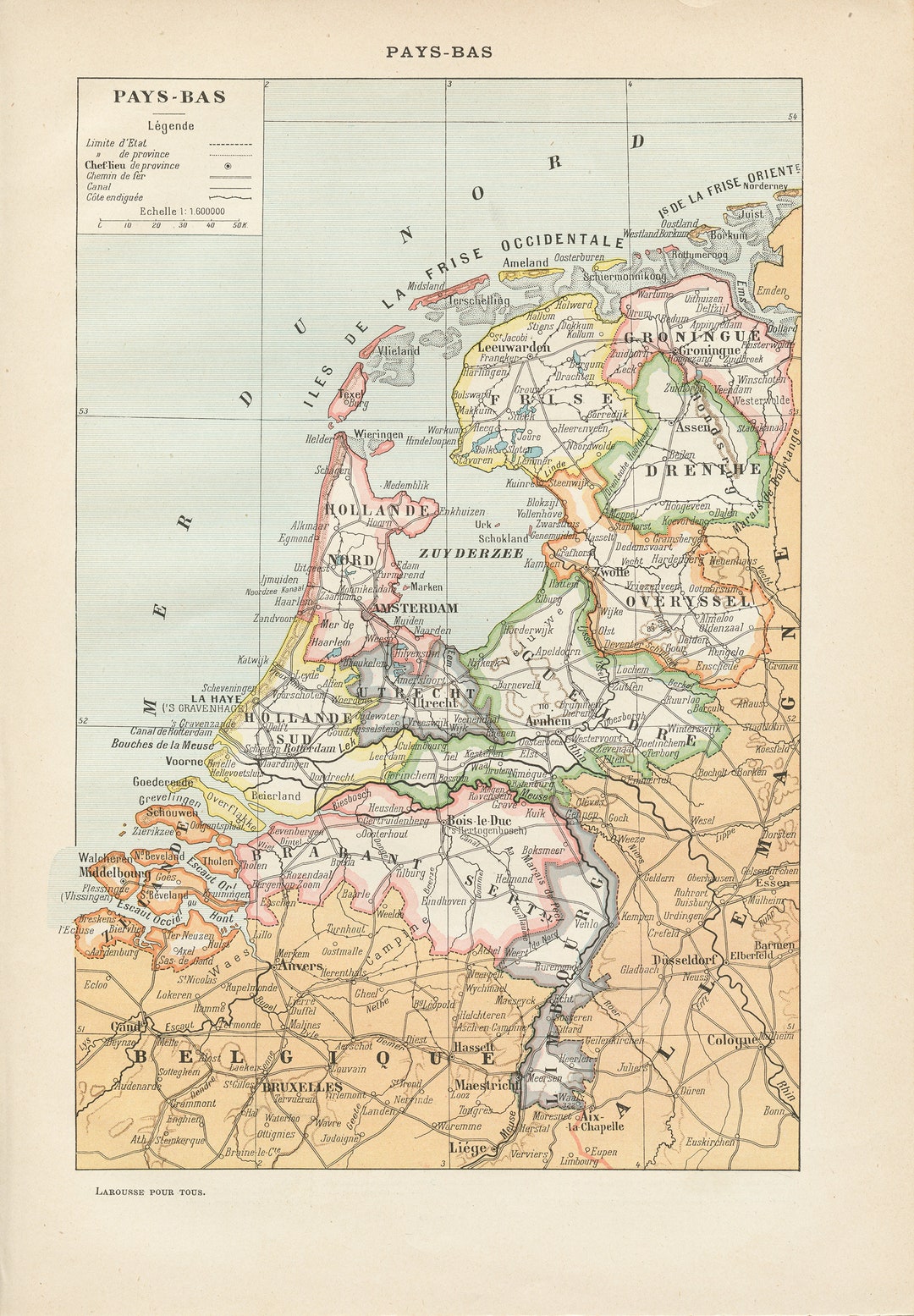 Antique Netherlands Map From 1908. Vintage Map Print, Dutch Map Wall ...