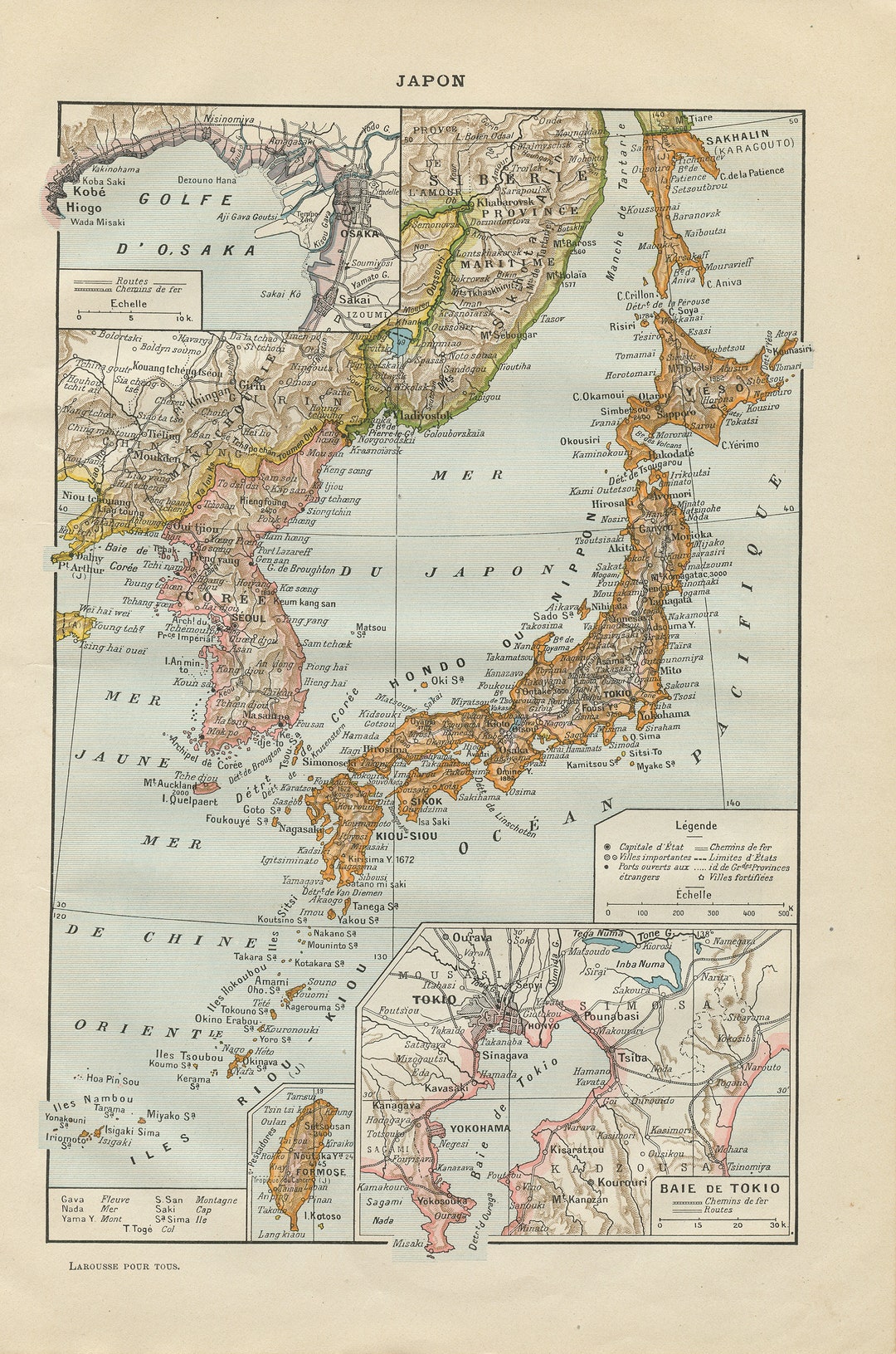 1908 Antique Map of Japan for Vintage Nippon Decor. Japanese Arts and ...