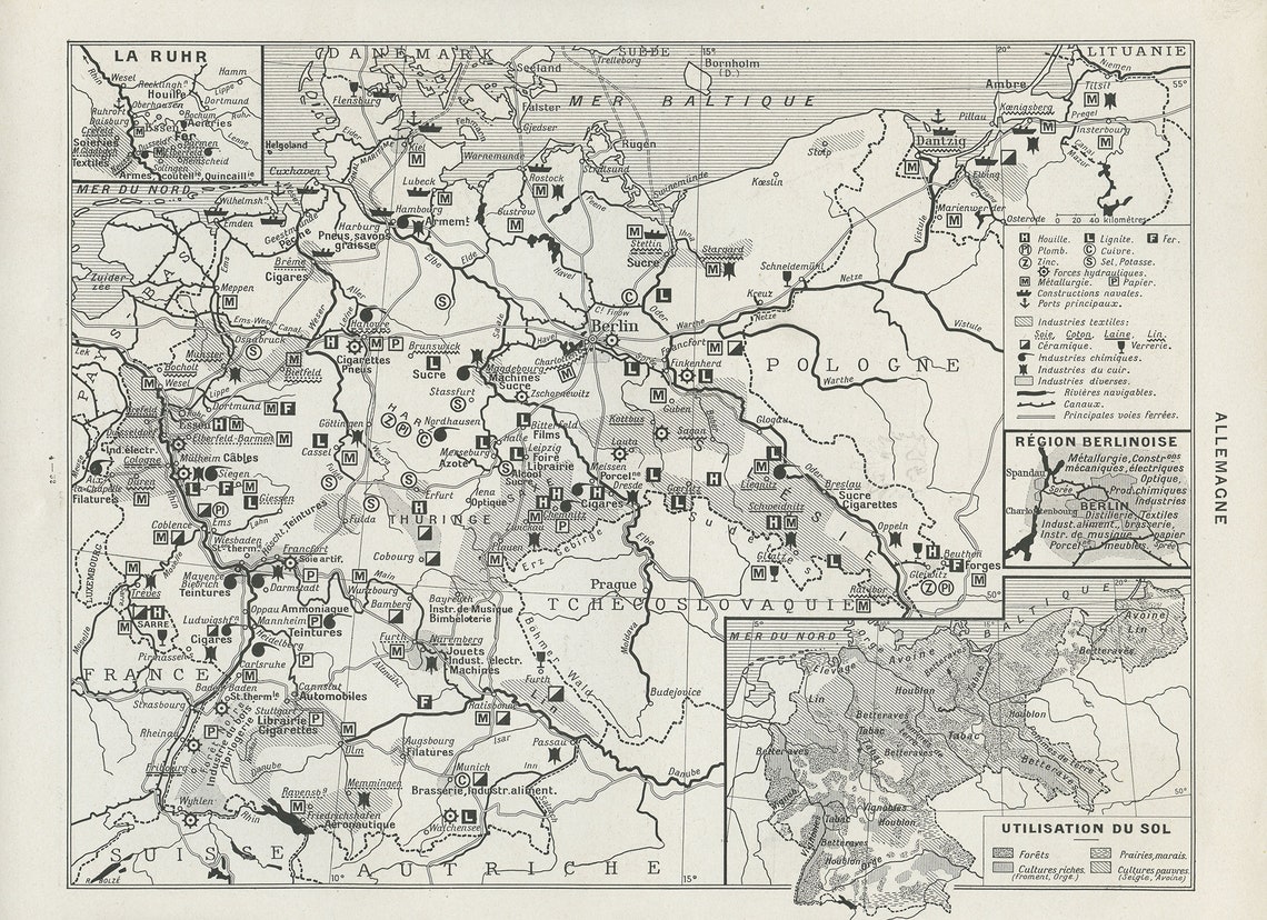 1936 Vintage Germany Map of Germany. German Lander Map. Antique Pre-war ...
