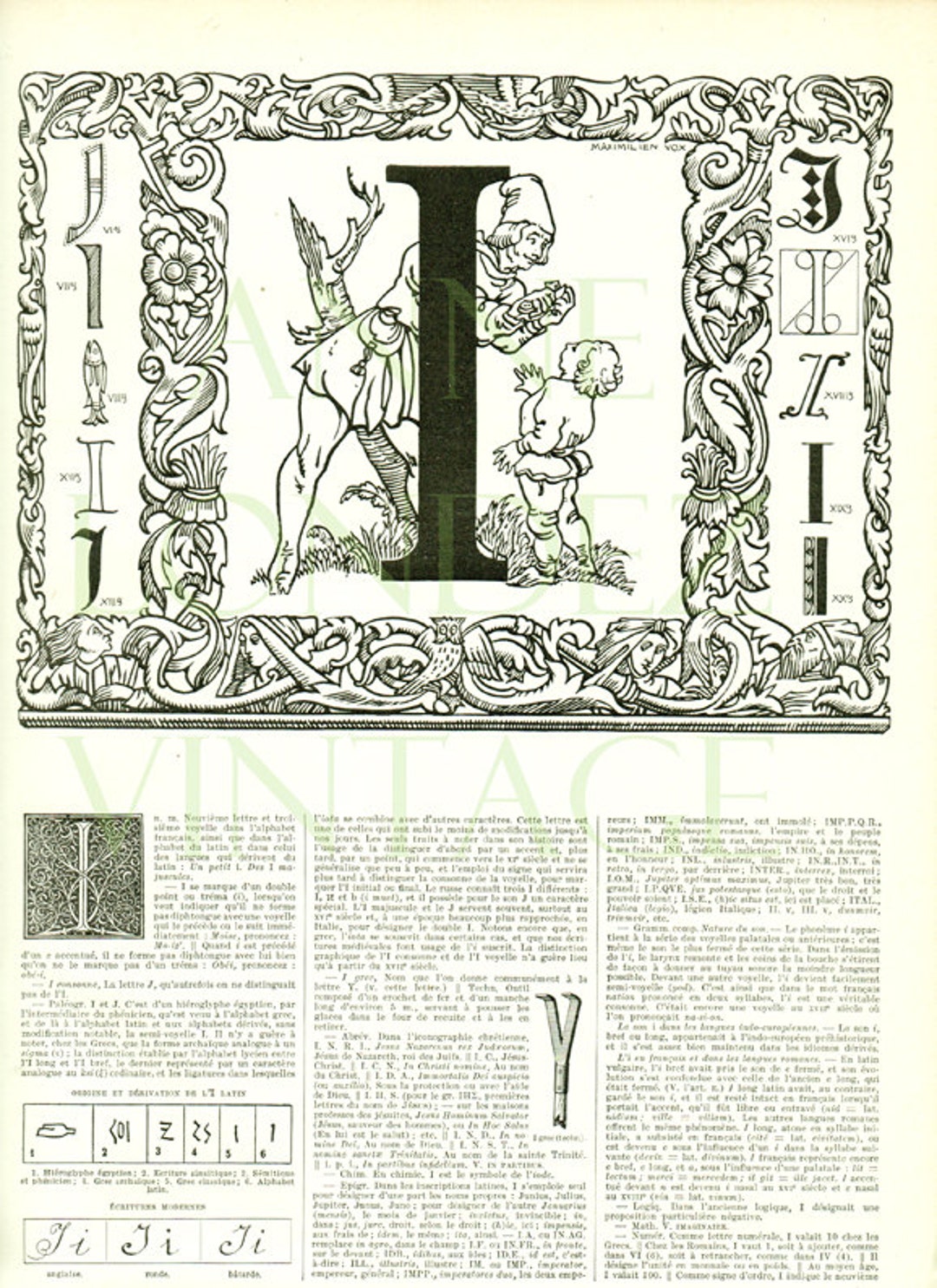 Vintage Letter I Print From 1936. Antique Initial Letter. Vintage ...