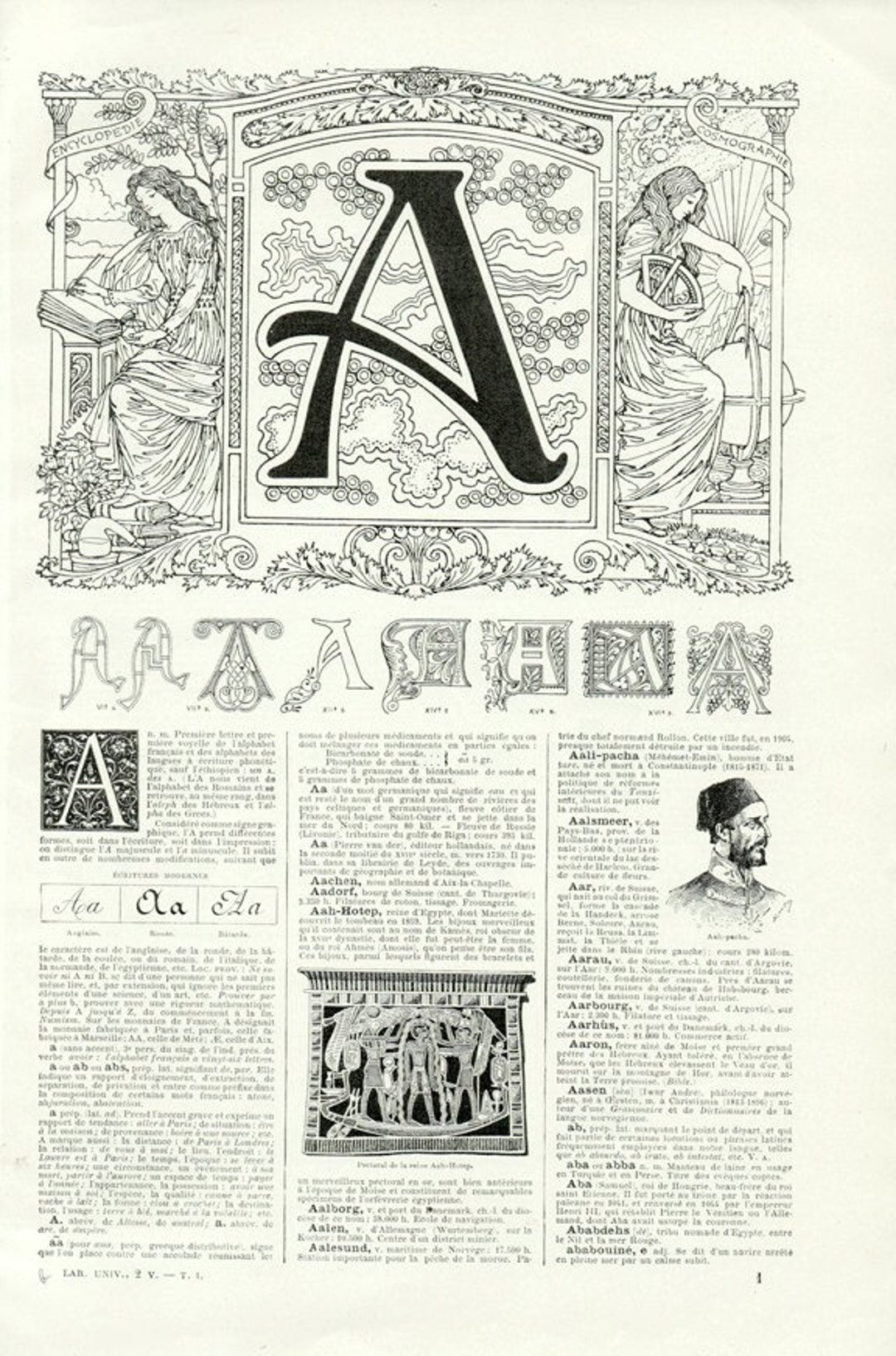 1922 Antique Letter A Door Decor. Vintage Calligraphy Initial A French ...