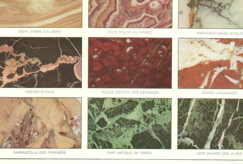 Marble Poster 1936 Vintage Marble Types Print Minerals Poster - Etsy