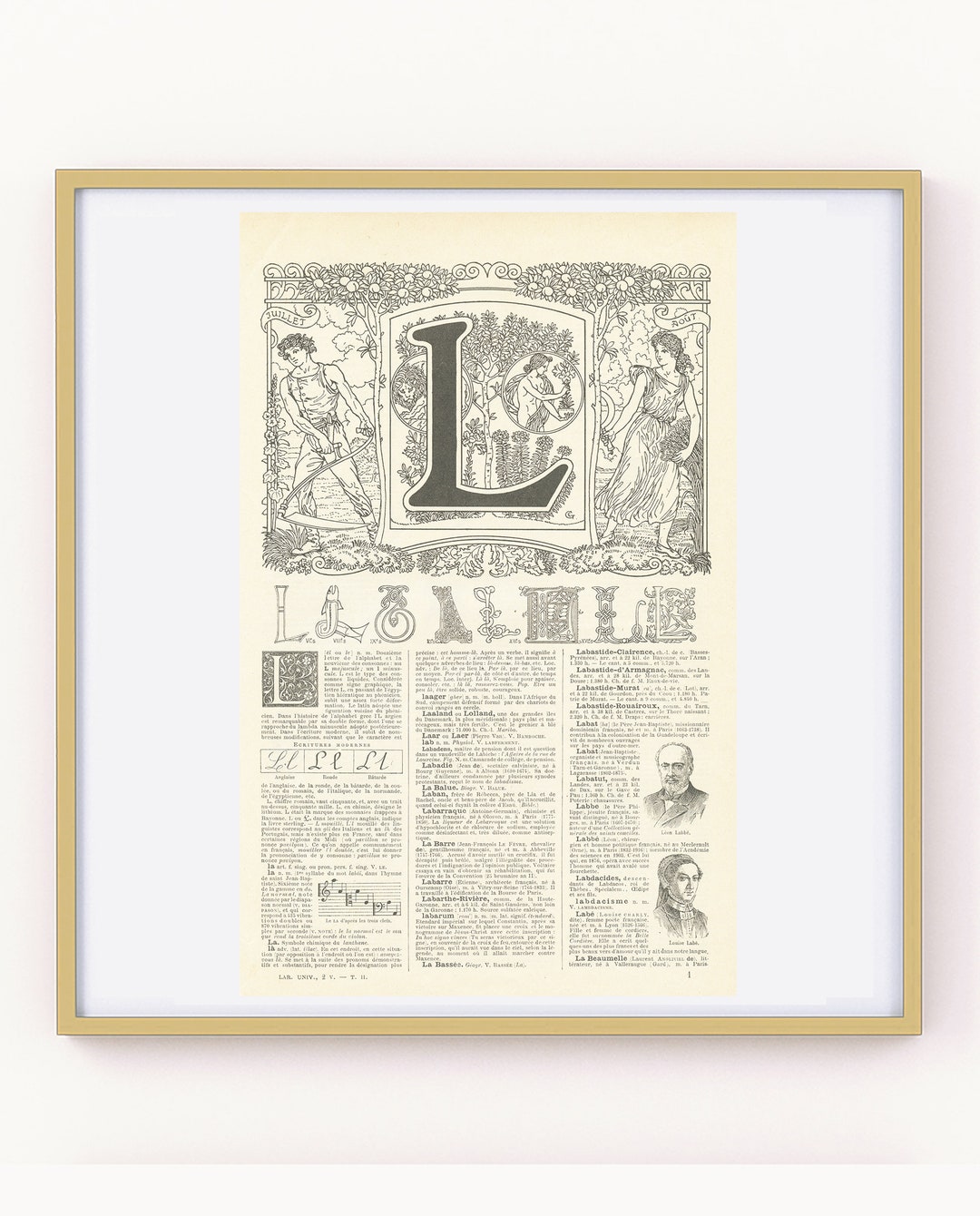 1922 Letter L Print for Vintage Door Decor. Initial L Monogram Initial ...