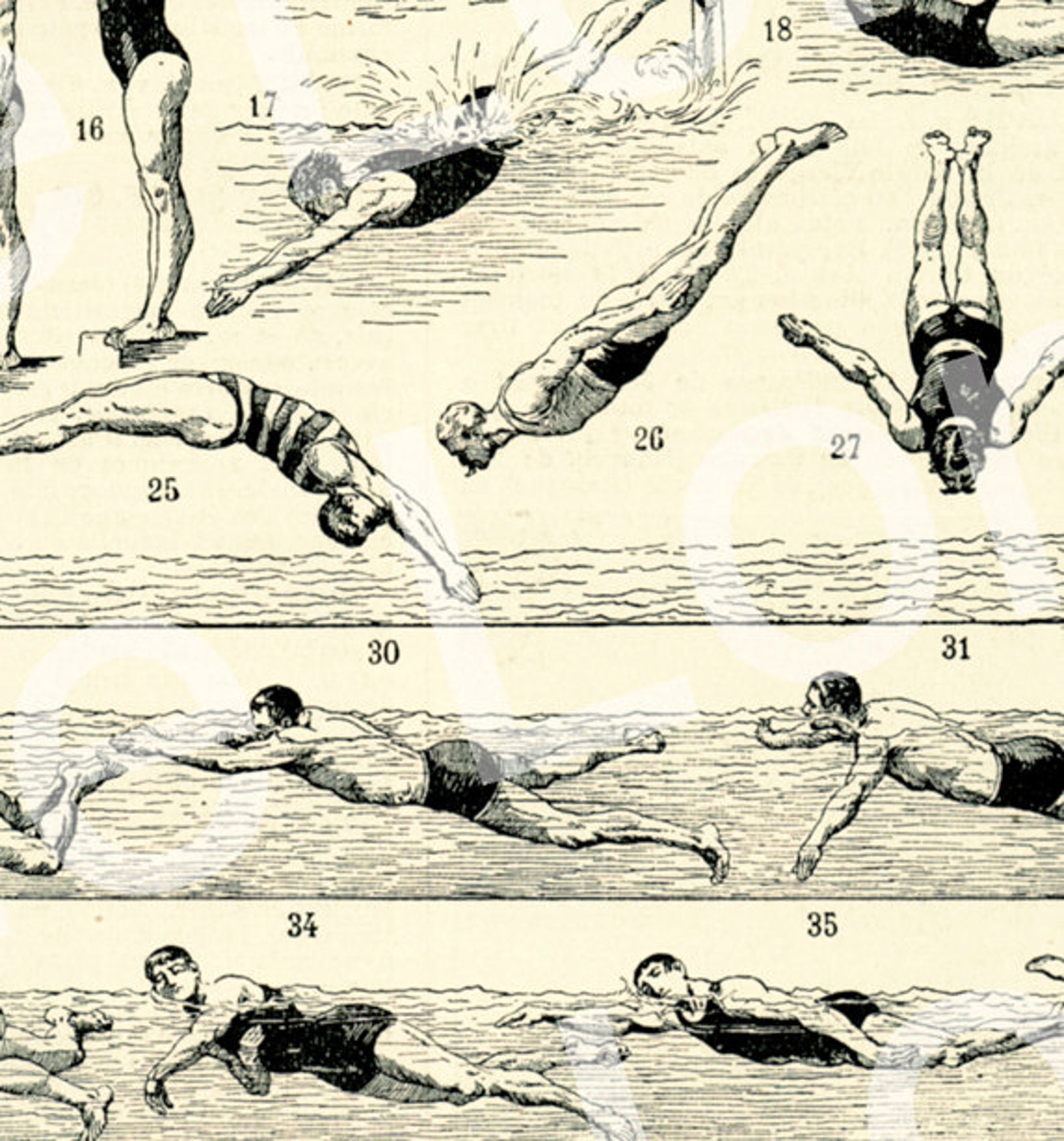 1922 Vintage Sports Print Vintage Swimming Poster Rescue Gift Swimming ...