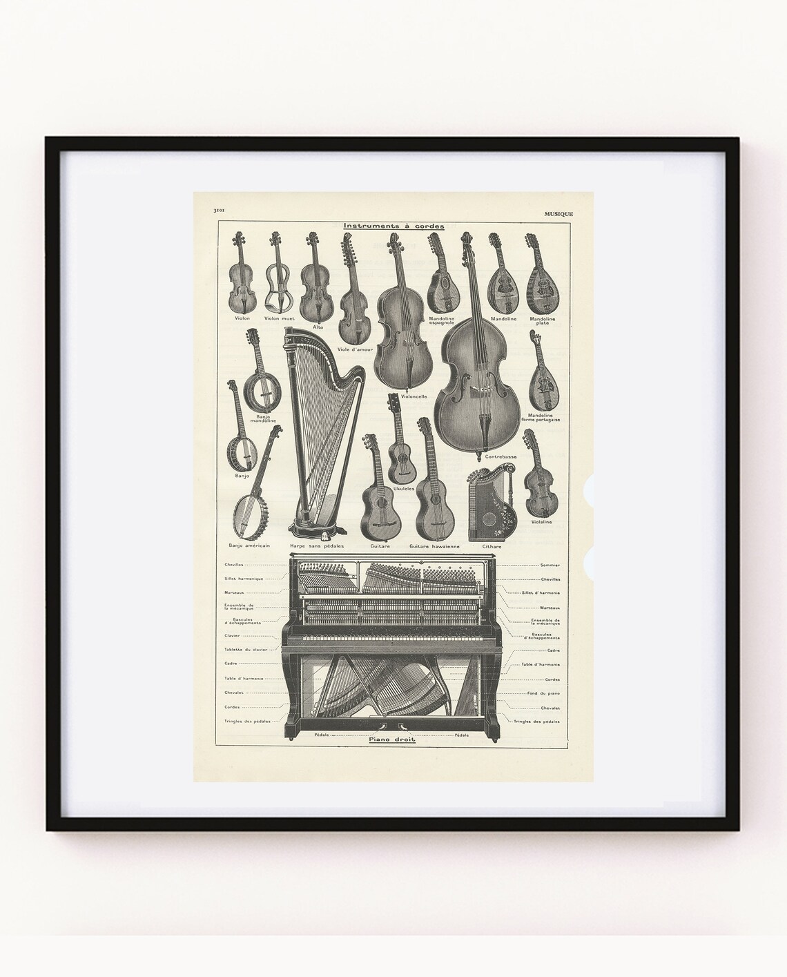 Antique Musical Instruments Print From 1938. Piano Strings - Etsy